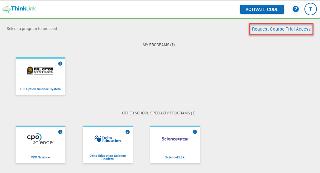 Requesting Trial Access on ThinkLink